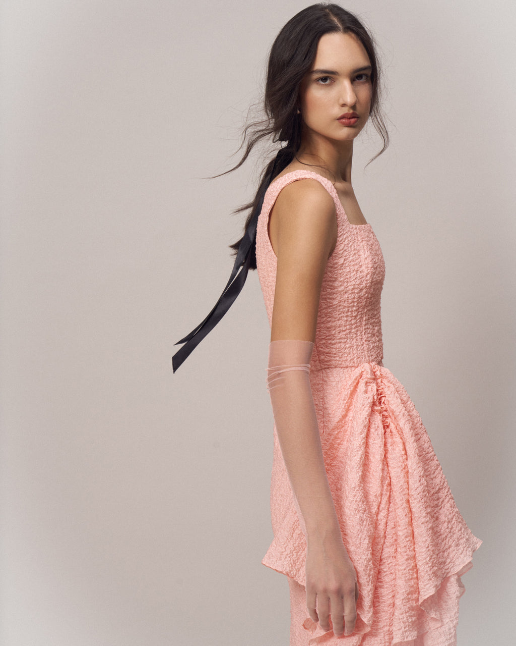 Sleeveless Jacquard Side Drape Gown – Bazza Alzouman